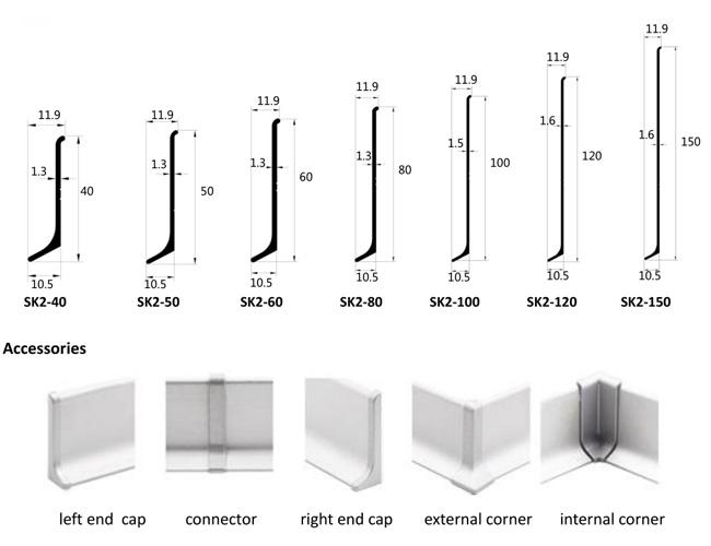 J Type Skirting Aluminium Profile , Skirting Moulding Profiles For Wall Corner