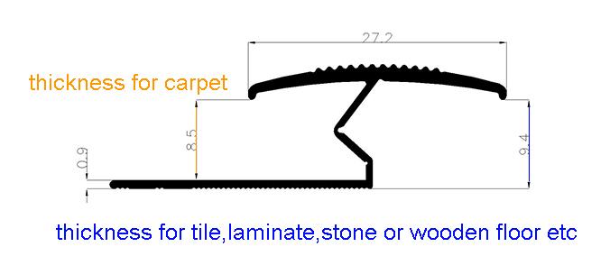 Aluminum Z Edge Carpet Trim , Carpet Tile Edging Strip 3m Length