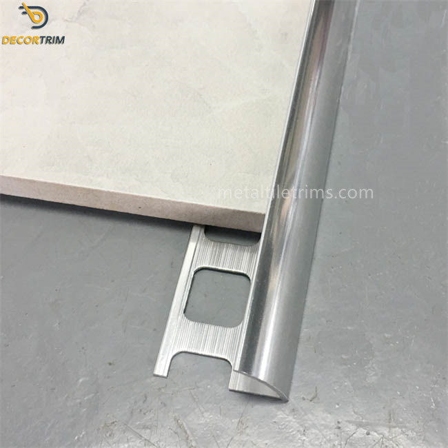 Polish Silver 12mm Tile Edge Trim , Aluminium 6063 Round Edge Metal ...
