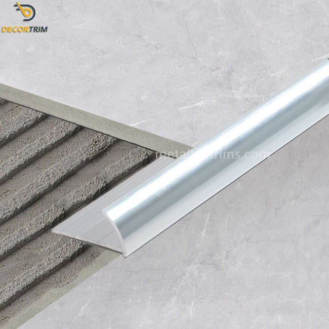 Bullnose Quad Aluminium Round Edge Tile Trim High Glossy Silver Color