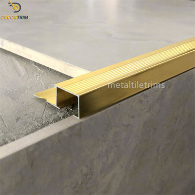 13mm Stair Nosing Tile Trim Box Shape Shiny Gold Color 6063 T5 Aluminum