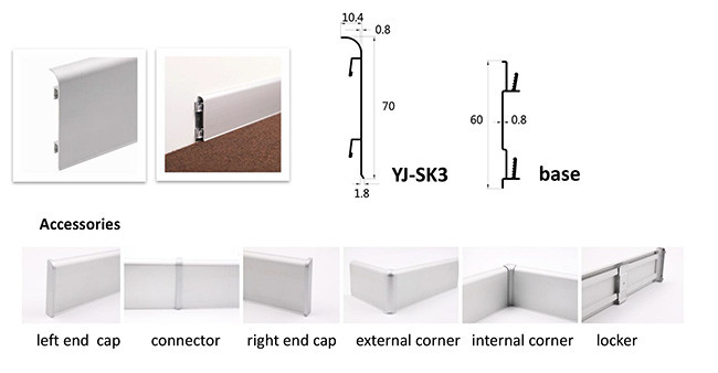 70mm Height Skirting Board Profiles For Wall To Floor Connection